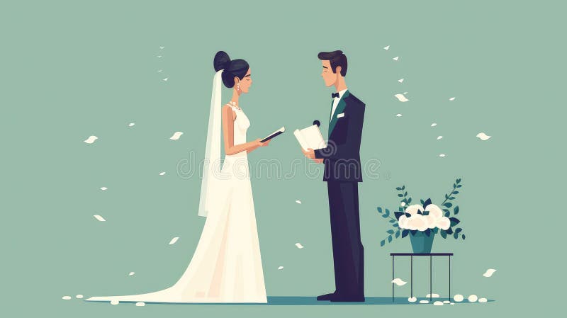 Wedding Vows: Emotional Bride and Groom Stock Illustration ...