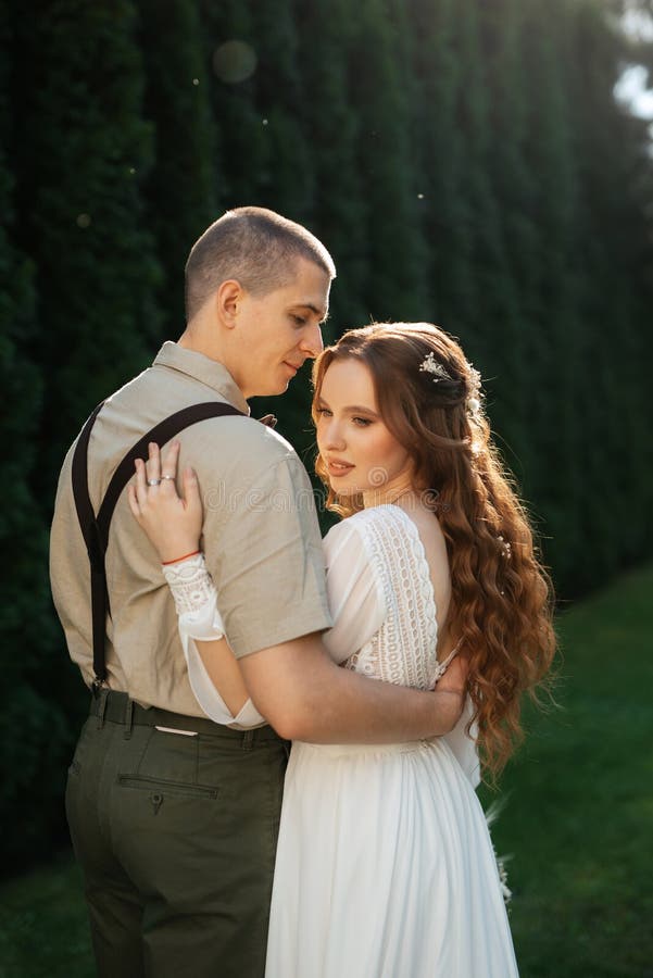 Wedding Walk of the Bride and Groom in a Coniferous Stock Image - Image ...