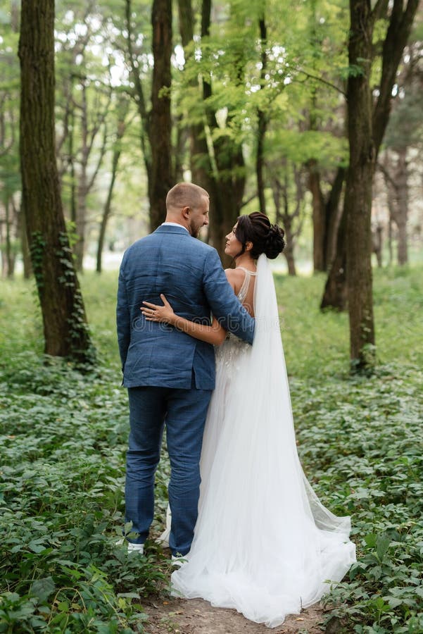 Wedding Walk of the Bride and Groom in the Deciduous Stock Photo ...