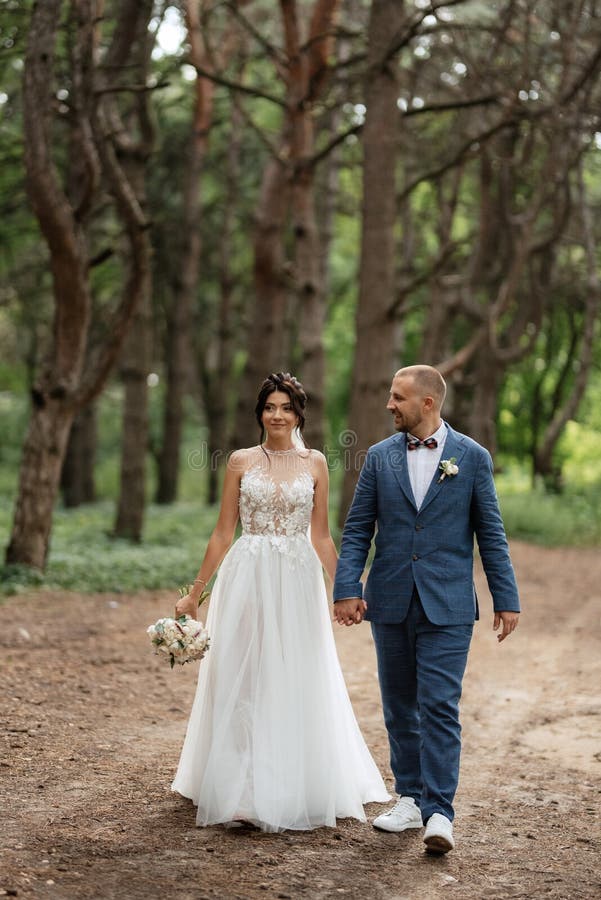 Wedding Walk of the Bride and Groom in the Deciduous Stock Photo ...