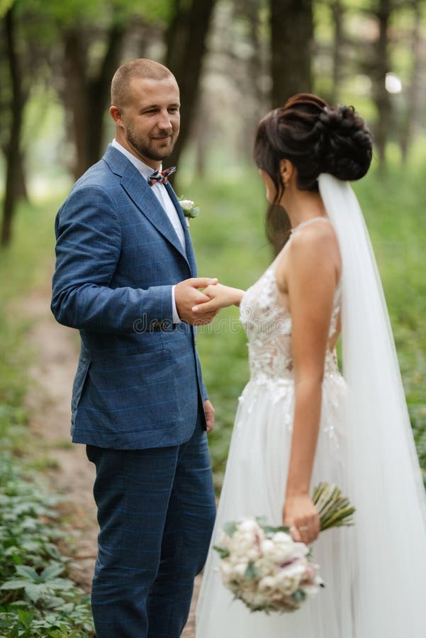 Wedding Walk of the Bride and Groom in the Deciduous Stock Image ...