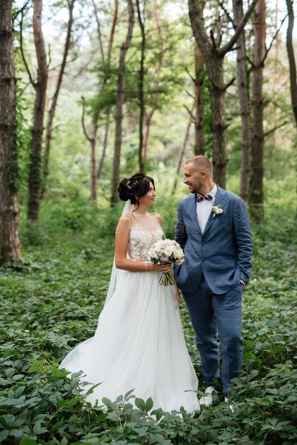 Wedding Walk of the Bride and Groom in the Deciduous Stock Photo ...