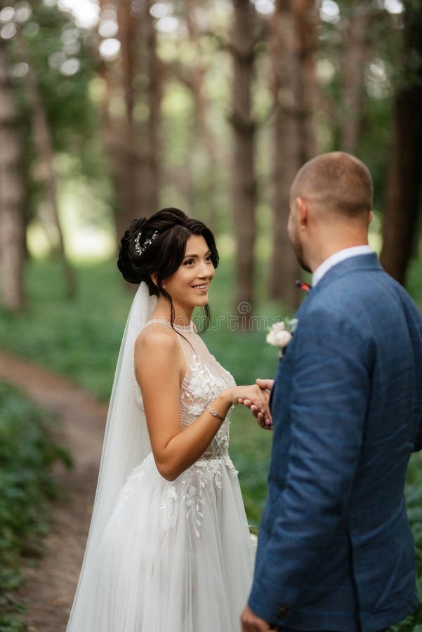 Wedding Walk of the Bride and Groom in the Deciduous Stock Image ...