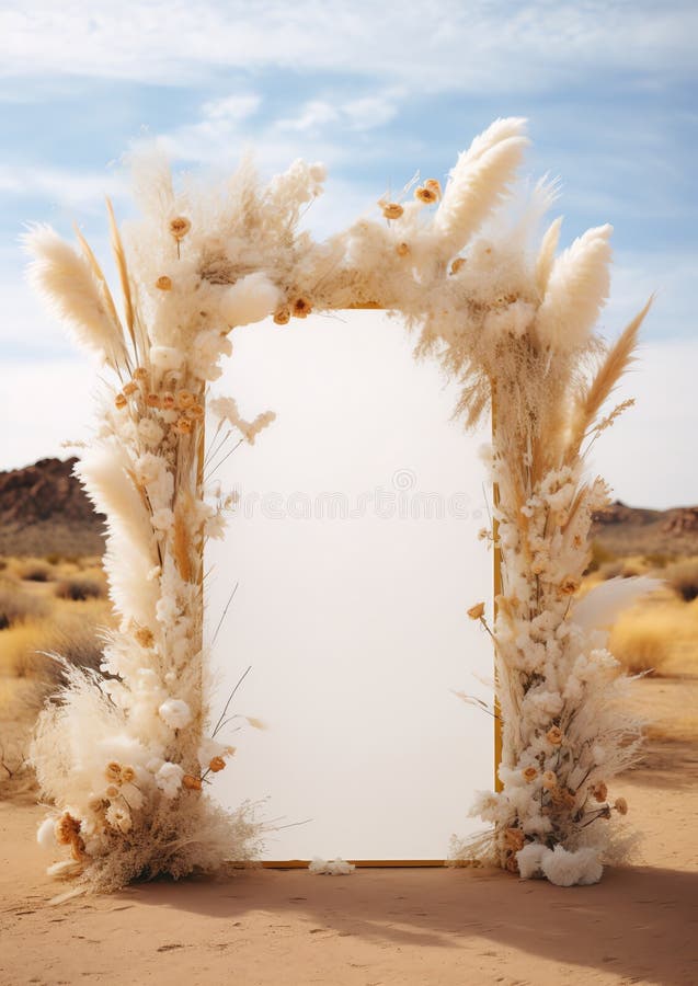 Wedding Welcome Blank White Sign in Front of Boho Style Arch with ...