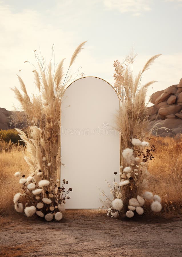 Wedding Welcome Blank White Sign in Front of Boho Style Arch with ...