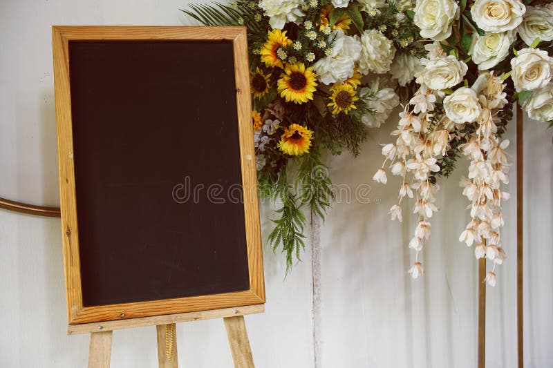 Wedding Welcome Board Wooden Frame with Flowers Decoration Stock Photo ...