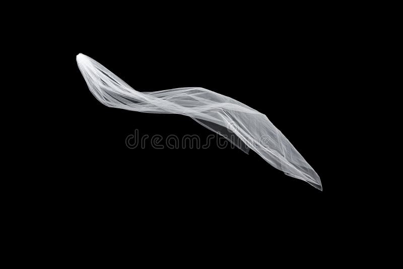 Wedding White Bridal Veil Isolated on Black Background. Veil Flutters ...