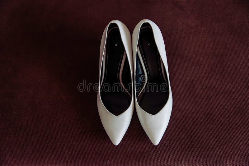 Weddings White Shoes Front View Stock Photo - Image of fashionable ...
