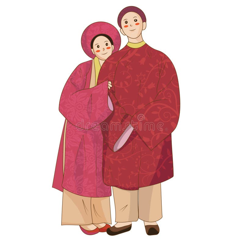 Chibi Bride and Groom in Ao Dai - Vietnamese Wedding Tradition Stock ...