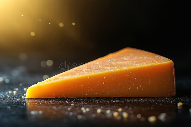 Cheddar Cheese Wedge with a Reflective Surface and Dramatic Lighting ...