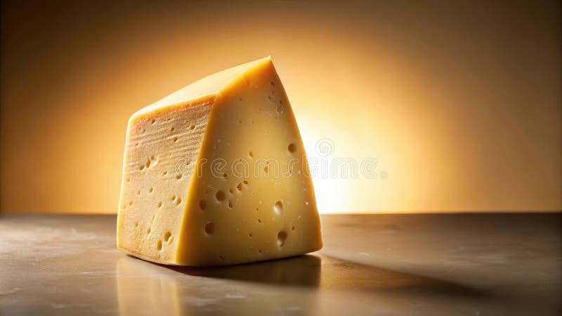 A Wedge of Pale Yellow Cheese with Visible Holes, Illuminated Against a ...