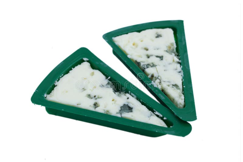 Wedge of Soft Blue Cheese in Green Box with Mold Isolated Stock Image ...