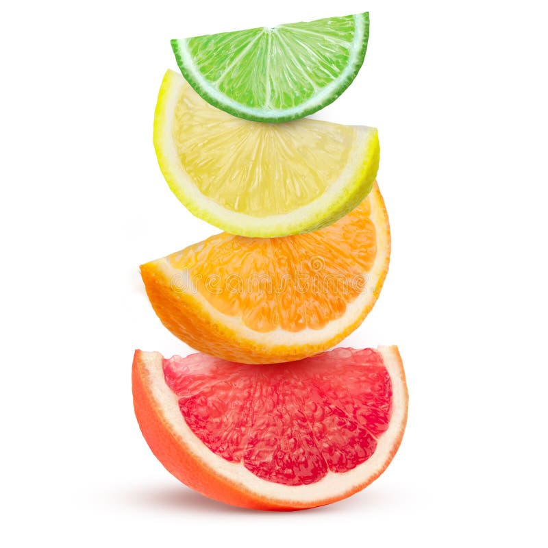 Wedges Citrus Fruits Isolated on White Background. Stock Photo - Image ...