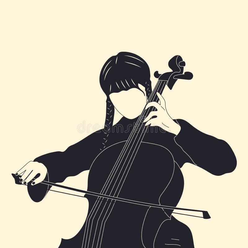 Wednesday Plays the Cello. Hand Drawn Vector Illustrations Stock Vector ...