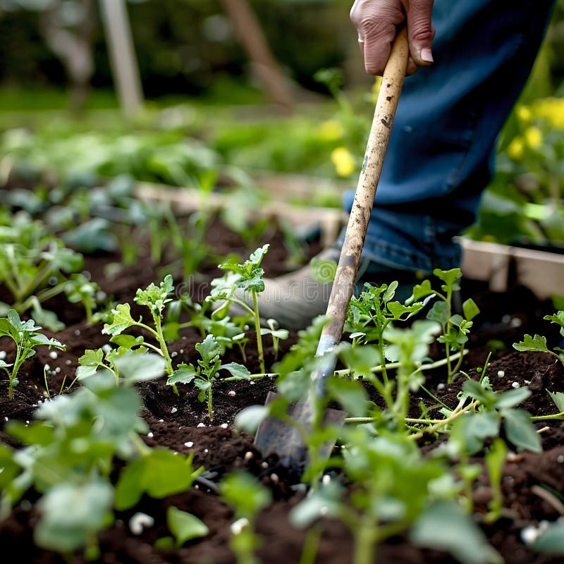 Weeding the Garden with a Hoe Stock Image - Image of grass, fork: 316342745