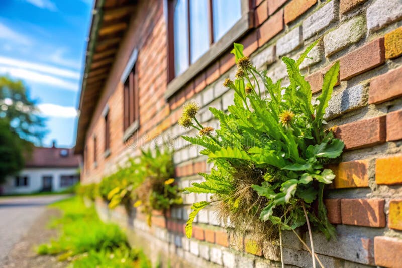 Weeds Growing on House Wall Stock Illustration - Illustration of ...