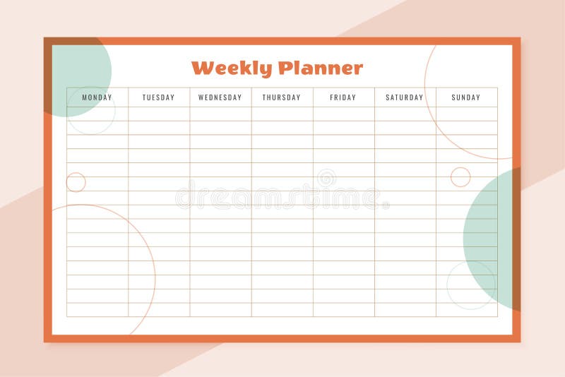 Week Organizer Planner Template Design Stock Vector - Illustration of ...