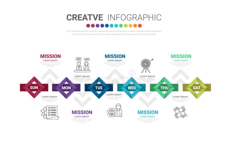 Week Timeline, Timeline Diagram Calendar 7 Day, 7 Options, Infographic ...