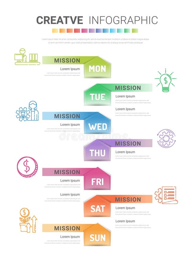 Week Timeline, Timeline Diagram Calendar 7 Day, 7 Options, Infographic ...