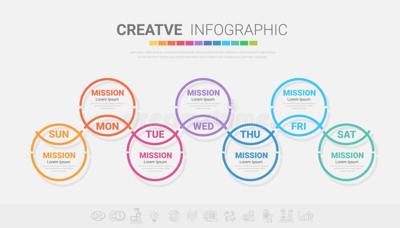Week Timeline, Timeline Diagram Calendar 7 Day, 7 Options, Infographic ...