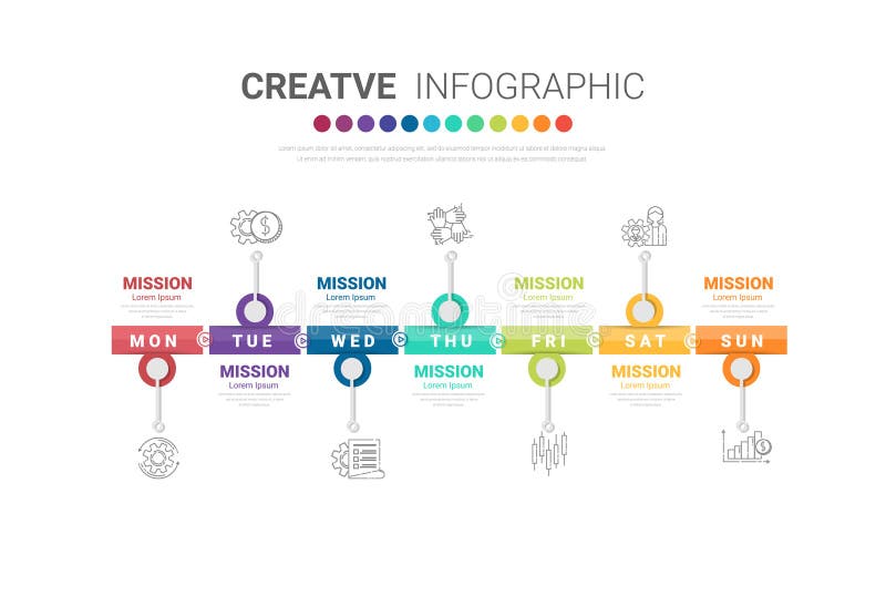 Week Timeline, Timeline Diagram Calendar 7 Day, 7 Options, Infographic ...