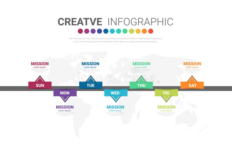 Week Timeline, Timeline Diagram Calendar 7 Day, 7 Options, Infographic ...