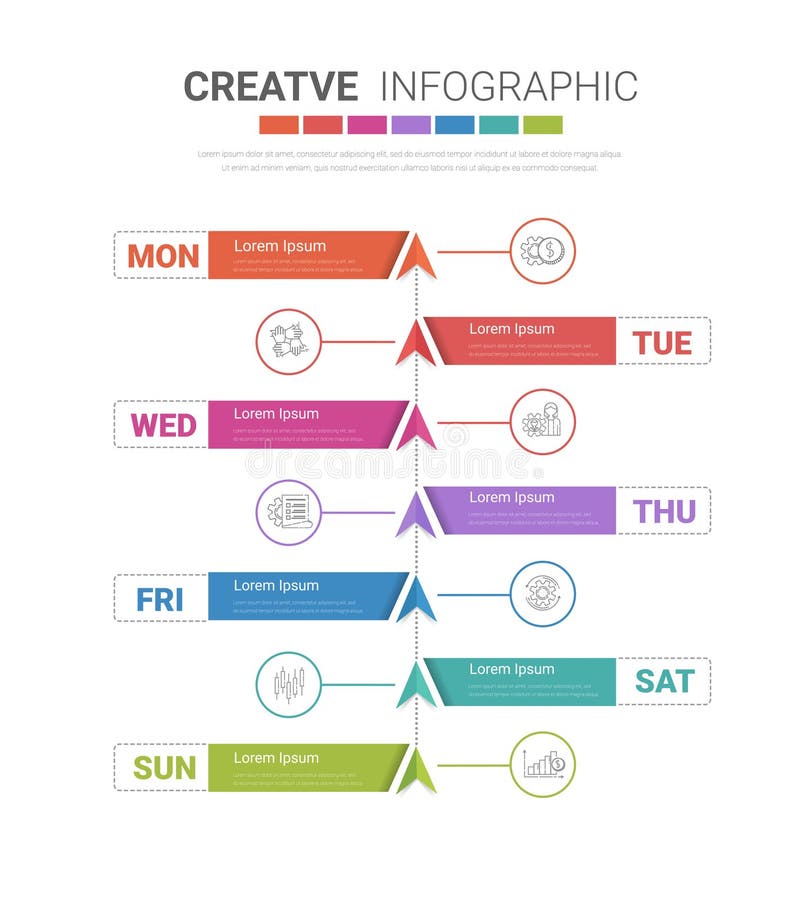 Week Timeline, Timeline Diagram Calendar 7 Day, 7 Options, Infographic ...