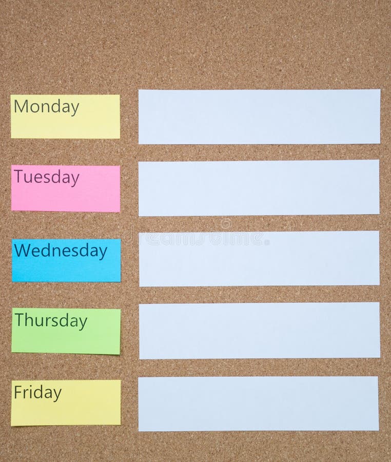 Weekday or Workday Sticky Note Planner Bulletin Board with Blank Space ...