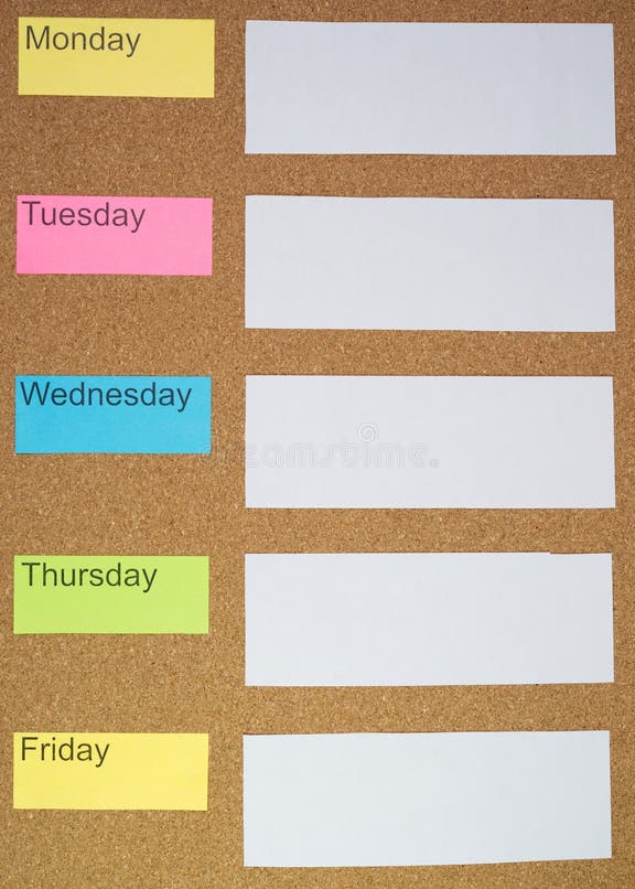 Weekday or Workday Planner Bulletin Board with Blank Space Stock Image ...