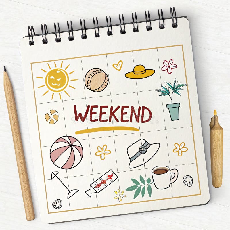 Weekend Doodle Grid Sketchbook, Summer Fun, Vacation Planning Stock ...