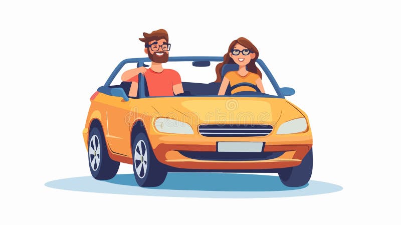 Weekend Getaway - Husband Driving Car with Wife Stock Illustration ...