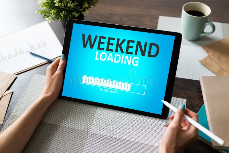 Weekend Loading, Blue Chalkboard with Text Stock Photo - Image of ...