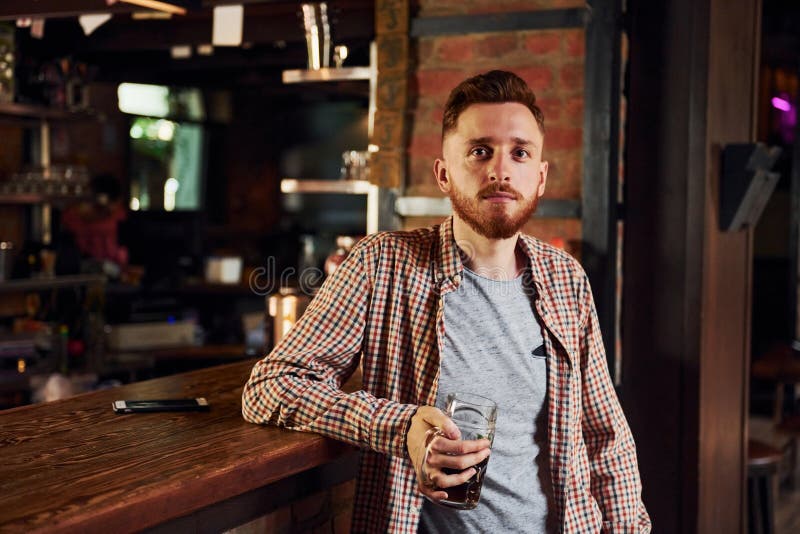 Weekend Relax. Man in Casual Clothes Sitting in the Pub Stock Photo ...