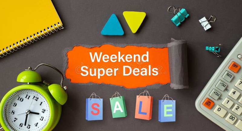 Weekend Super Deals - Appearing Behind Torn Paper Stock Photo - Image ...