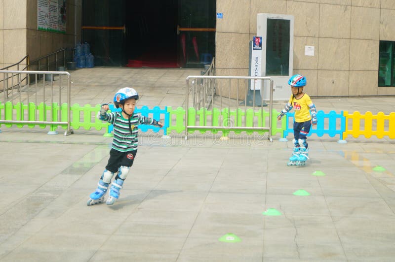 Shenzhen, China: Children are Practicing Roller Skating at the Sports ...