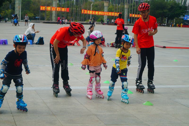 Shenzhen, China: Children are Practicing Roller Skating at the Sports ...