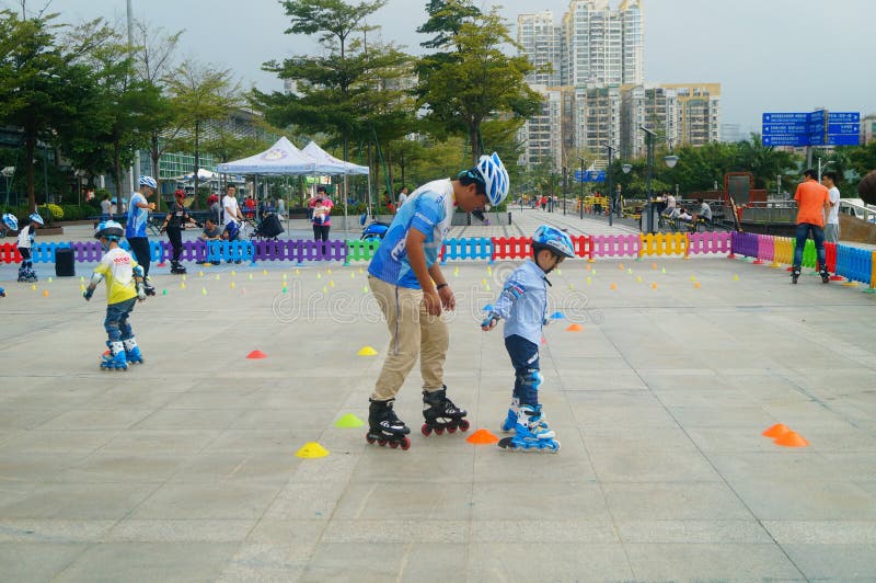 Shenzhen, China: Children are Practicing Roller Skating at the Sports ...