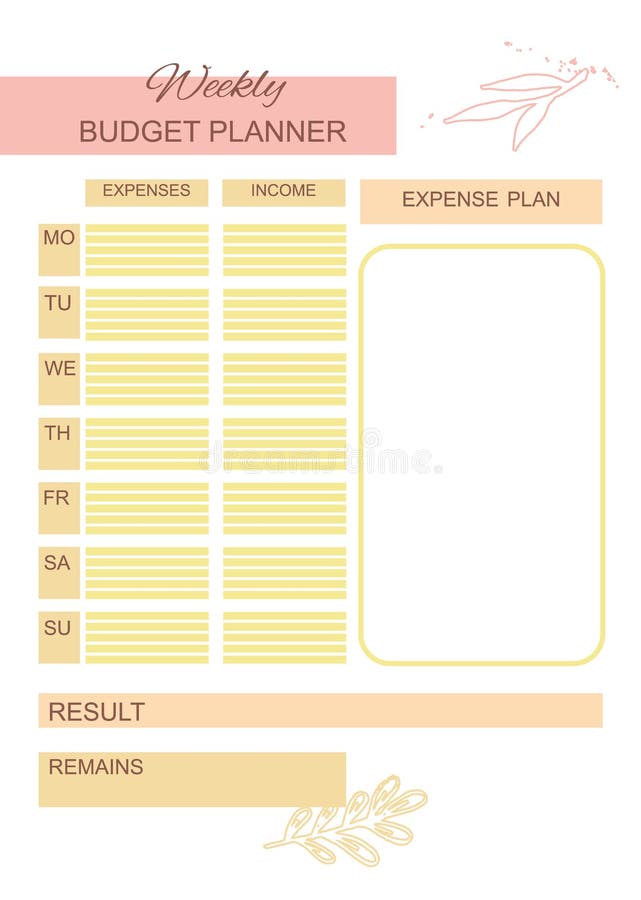 Weekly Budget Planner with Plants in Pastel Colors Stock Vector ...