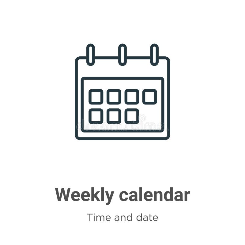 Weekly Calendar Outline Vector Icon. Thin Line Black Weekly Calendar ...