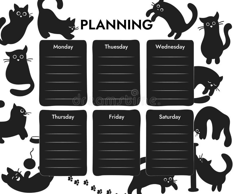 Weekly Class Schedule Template for Learning or Working with Funny Black ...