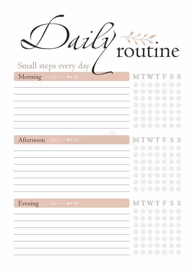 Daily Weekly Everyday Routine Planner Printable A4 Stock Illustration ...