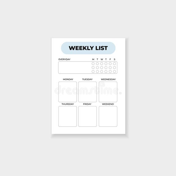 Weekly List Planner Template with Days of the Week for Efficient Organization and Planning Stock ...