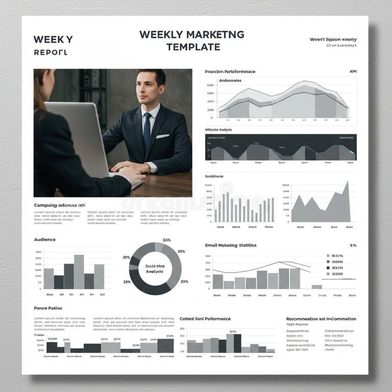 Weekly Marketing Report Template Featuring Multiple Charts and Graphs ...