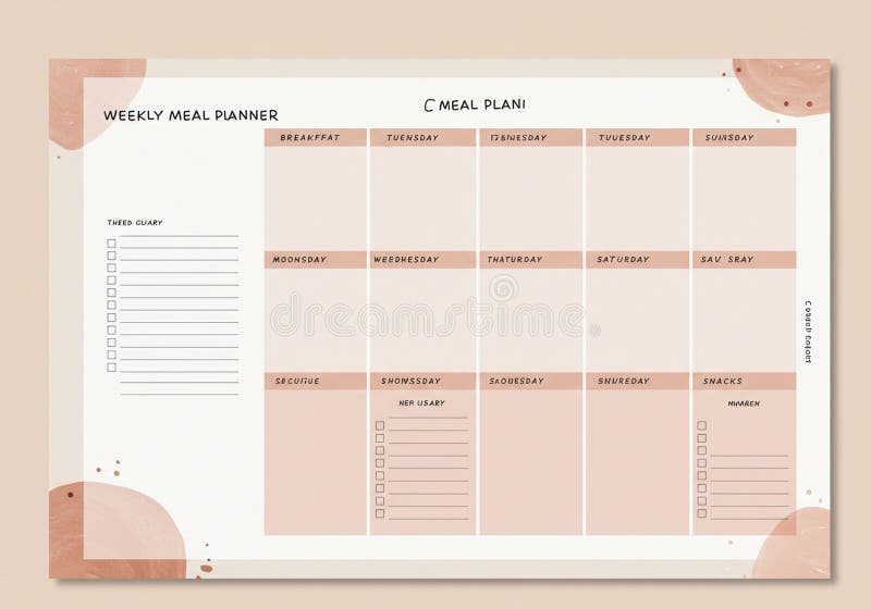 Weekly Meal Planner with a Minimalist Design Featuring a Grid Layout ...
