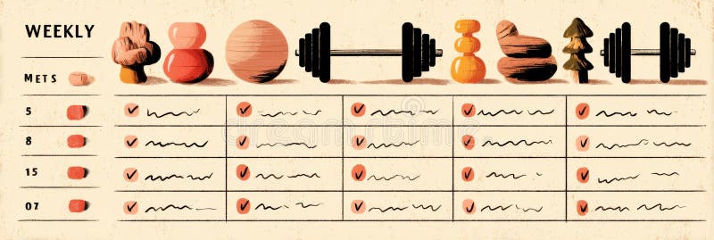 Weekly Metrics Tracking Exercise Progress with Various Activity Icons ...