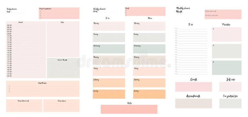 Daily, Weekly and Monthly Organizer Template Design Pack Stock ...