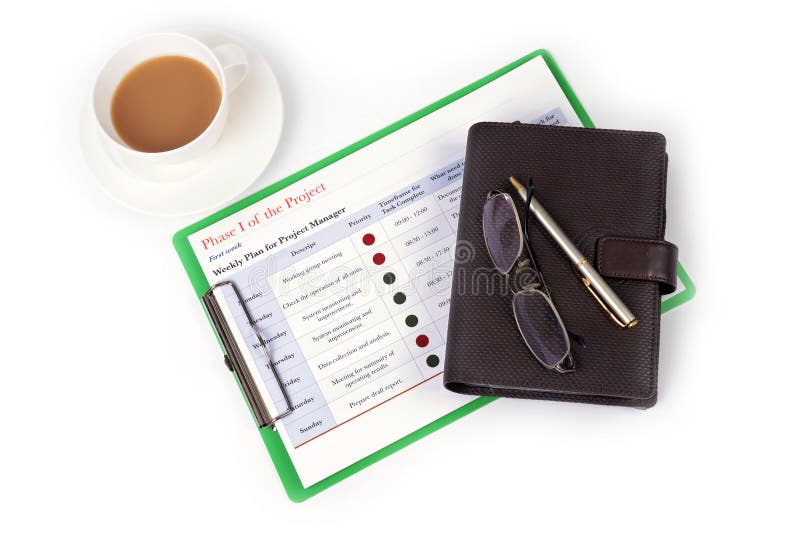 Weekly plan on clipboard stock photo. Image of book, note - 36323128