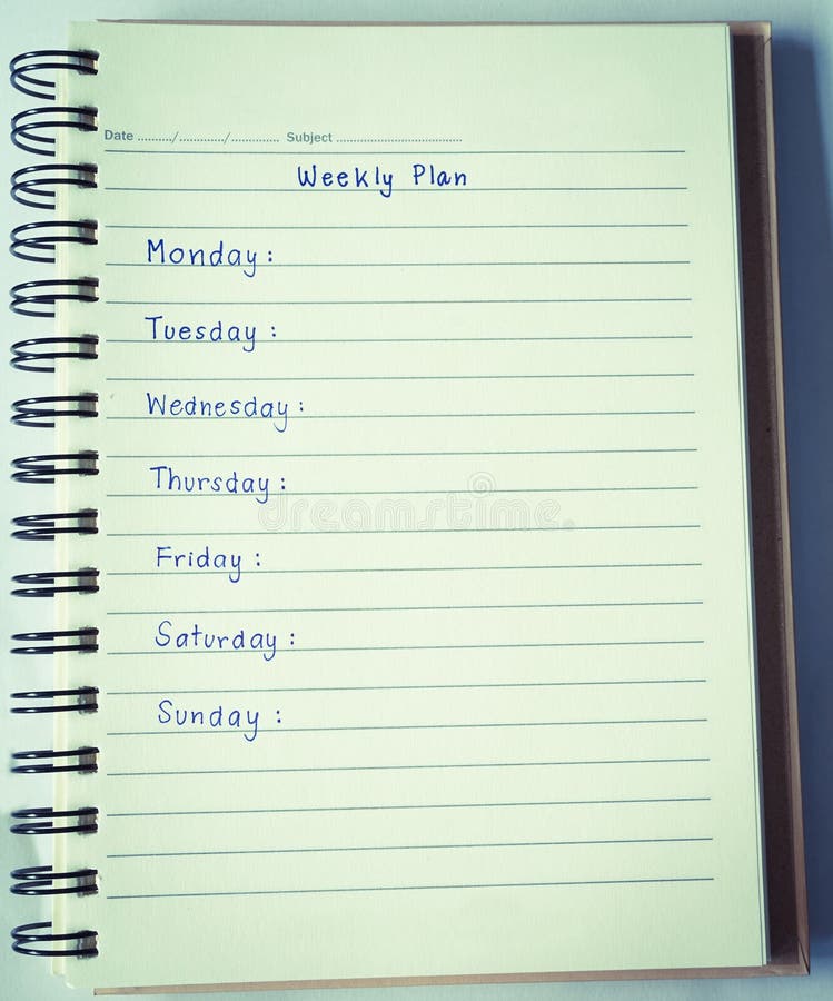 Weekly plan on notebook stock image. Image of diary, weekdays - 73017893