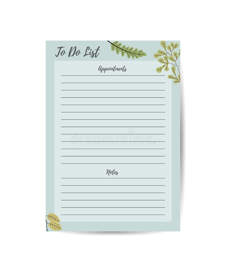 Weekly or daily Plan, Notepad, To-do List, with Leaf Illustration. with ...