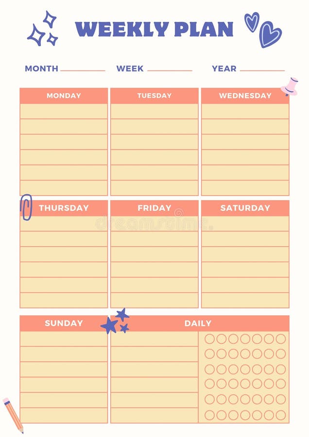 Weekly plan - 5 stock illustration. Illustration of cartoon - 338723747